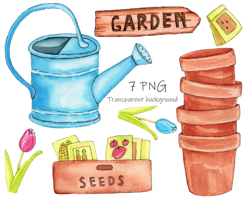 Spring Garden Watercolor Clipart Hand Painted Gardening Clip Art ...