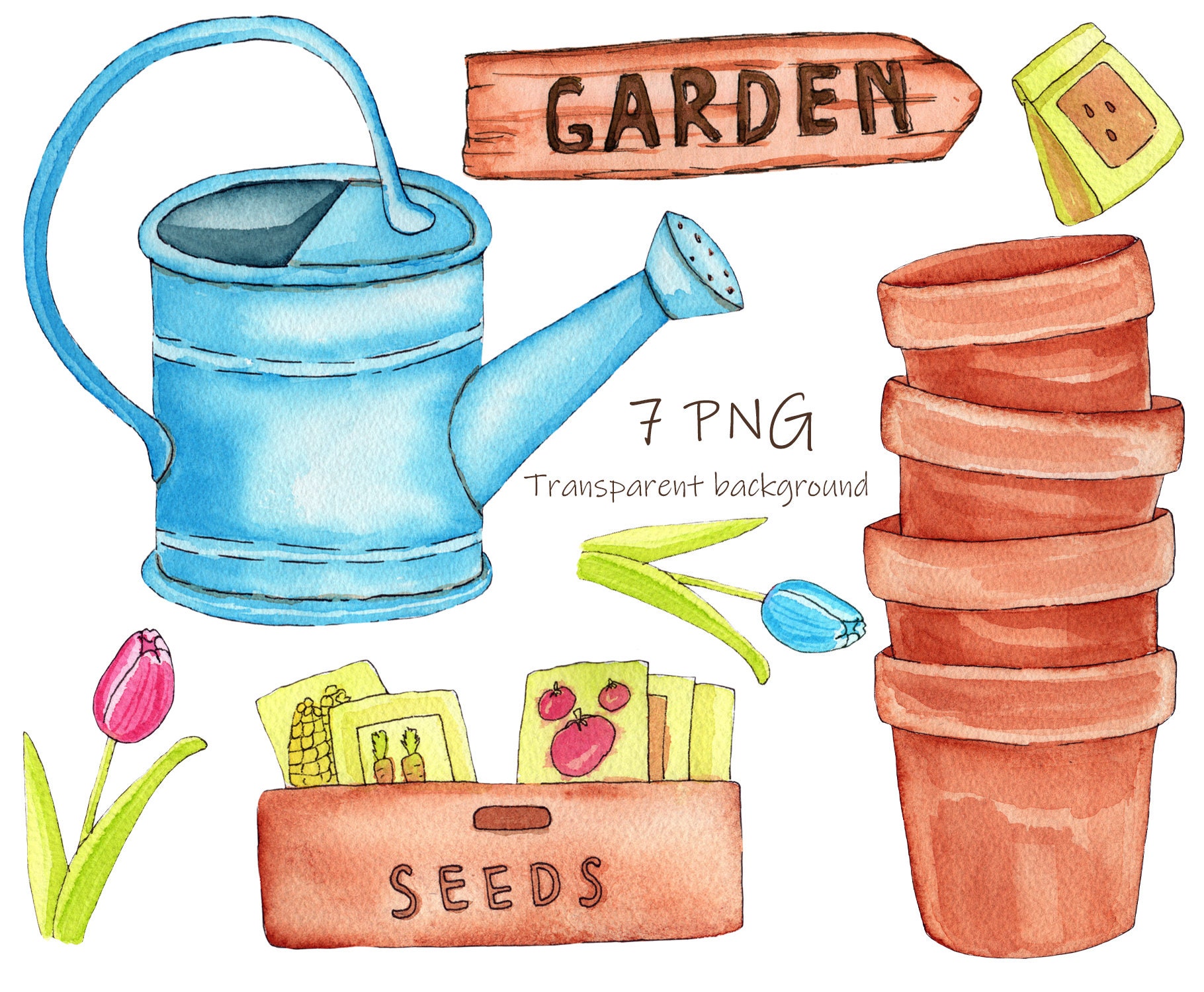 Spring Garden Watercolor Clipart Hand Painted Gardening Clip Art ...