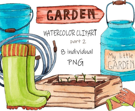 Watercolor garden clipart individual png vintage farmhouse | Etsy