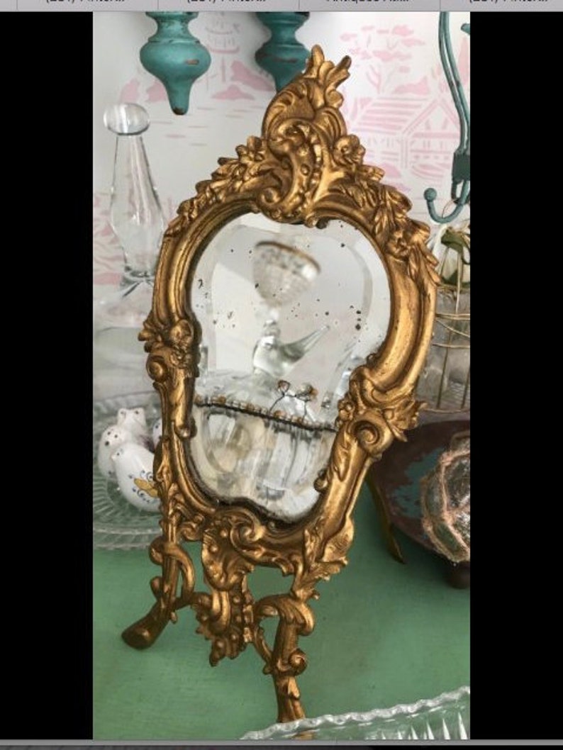 Antique French Rococo Gilt Bronze Boudoir Footed Beveled Vanity Mirror ...