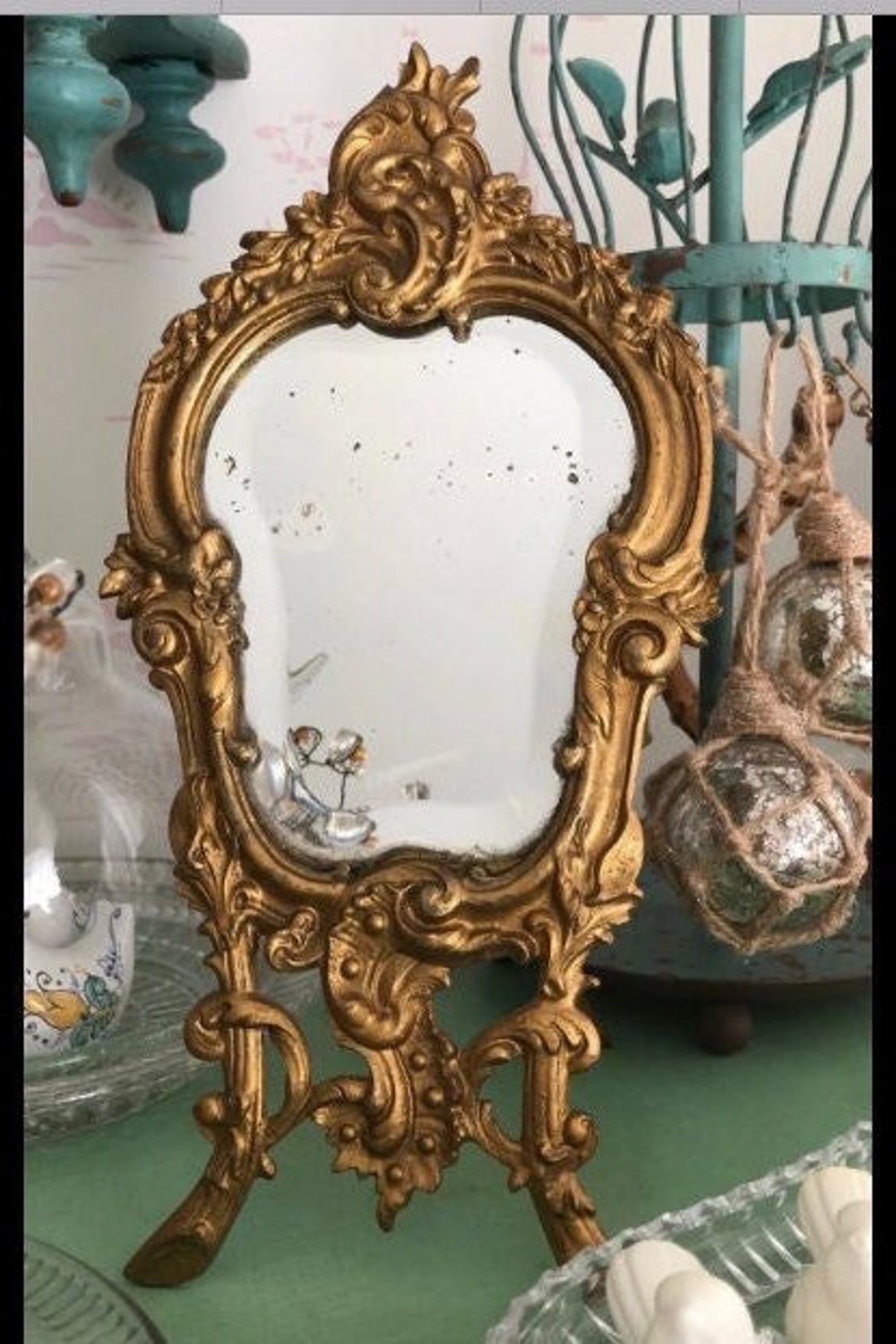 Antique French Rococo Gilt Bronze Boudoir Footed Beveled Vanity Mirror ...