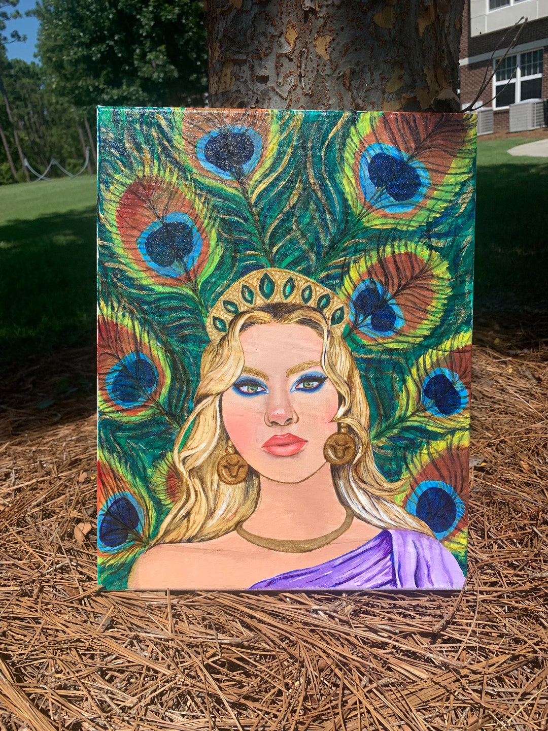 Hera Painting: Greek Goddess Art, Peacock Feathers, 11x14 Canvas - Etsy