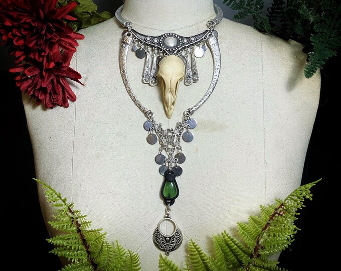 Bone Necklace | Chicken Skull and Jade Necklace | Witchy Necklace ...