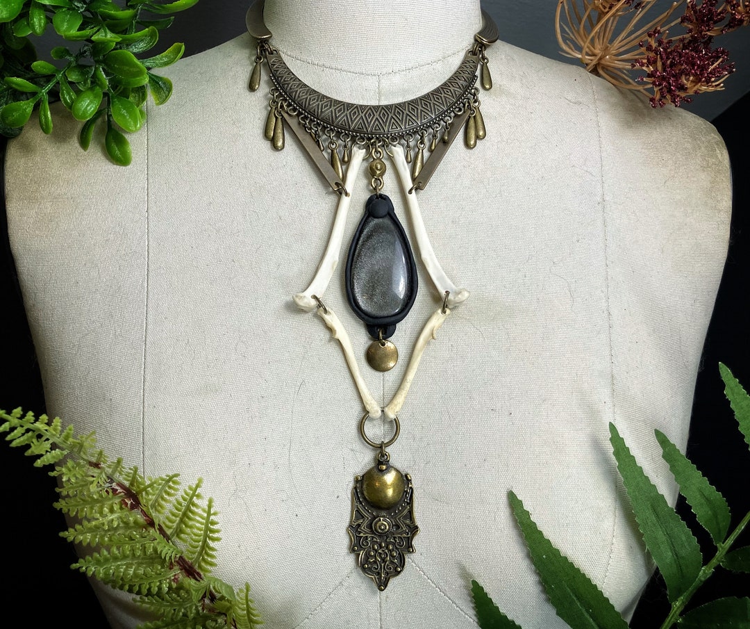 Bone Necklace Squirrel Tibia Bone, Opossum Ulna Bone and Silver ...