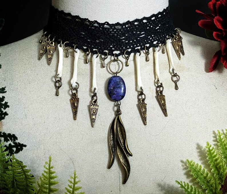 Gothic Choker | Muskrat Foot Bone and Sodalite Choker Necklace | Bone ...