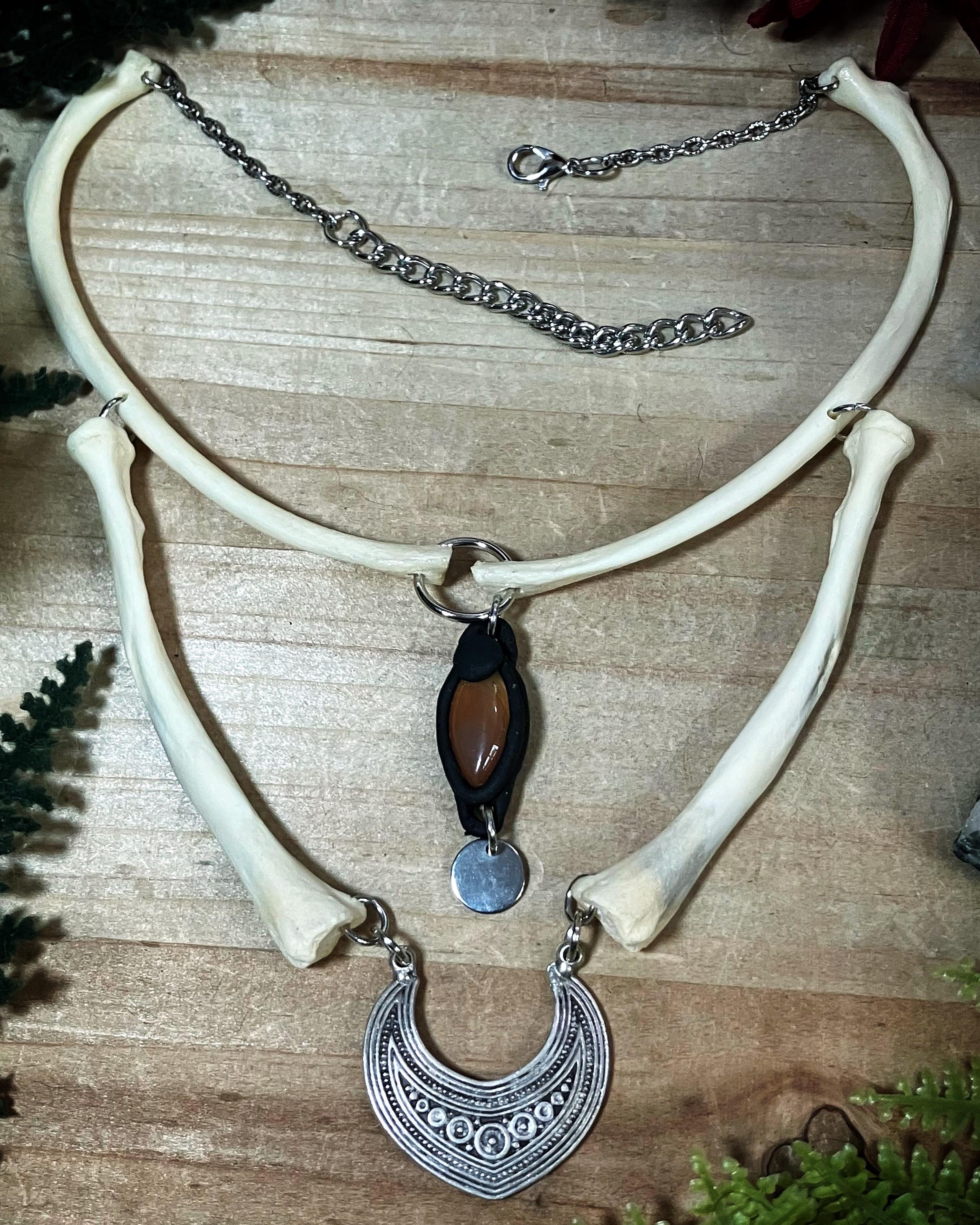 Bone Necklace | Beaver Rib/ Radius Bone and Red Agate Necklace | Witchy ...