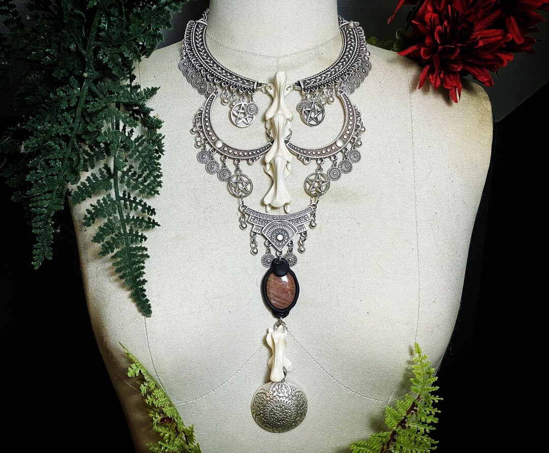 Bone Necklace | Turtle Vertebrae and Sunstone Necklace | Bone Jewelry ...