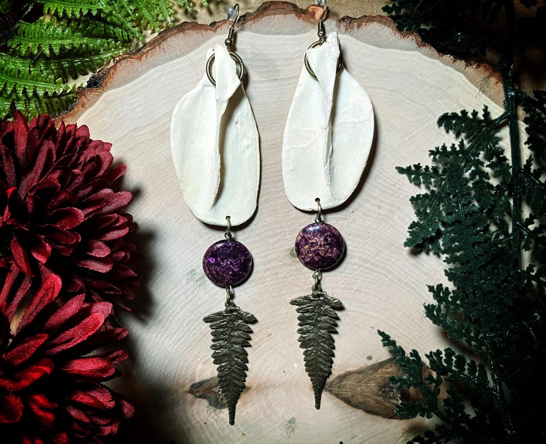 Bone Earrings | Opossum Scapula and Sugilite Dangle Earrings | Witchy Earrings | Bone Jewelry - Etsy