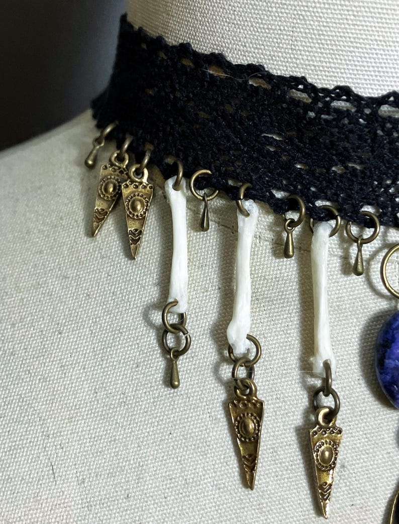Gothic Choker | Muskrat Foot Bone and Sodalite Choker Necklace | Bone ...