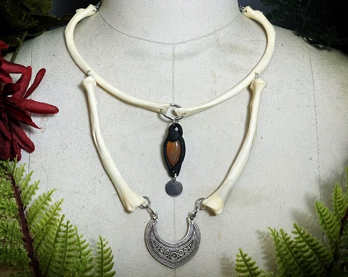 Bone Necklace | Beaver Rib/ Radius Bone and Red Agate Necklace | Witchy ...