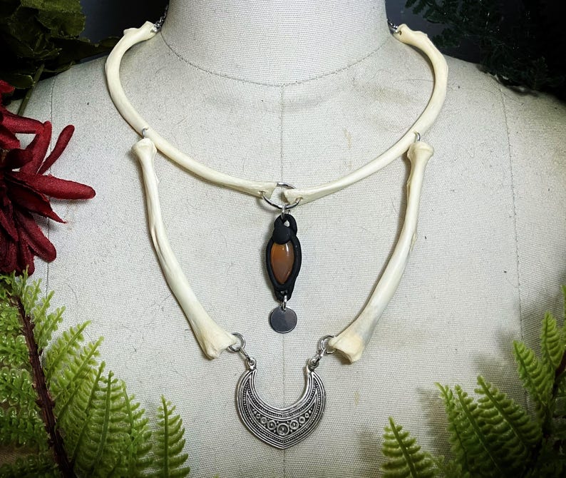 Bone Necklace | Beaver Rib/ Radius Bone and Red Agate Necklace | Witchy ...