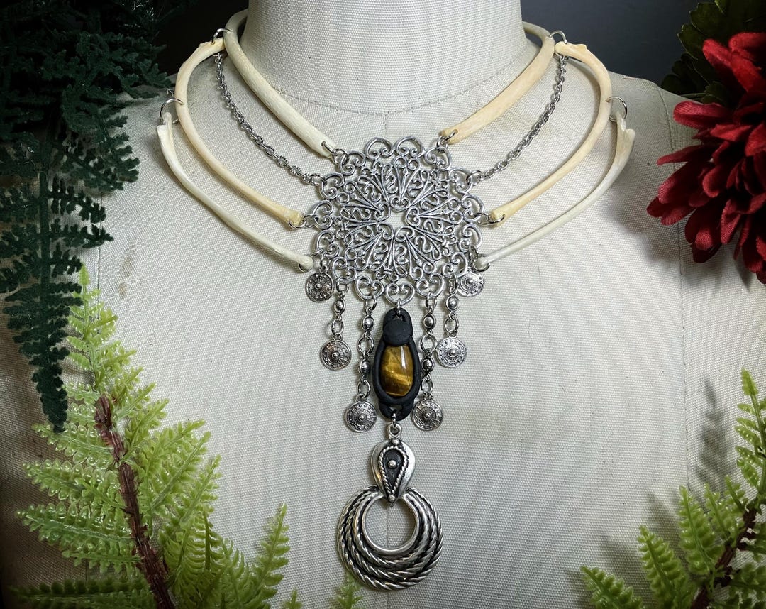 Bone Necklace Coyote/raccoon/alligator Rib Bone and Tiger Eye Necklace ...