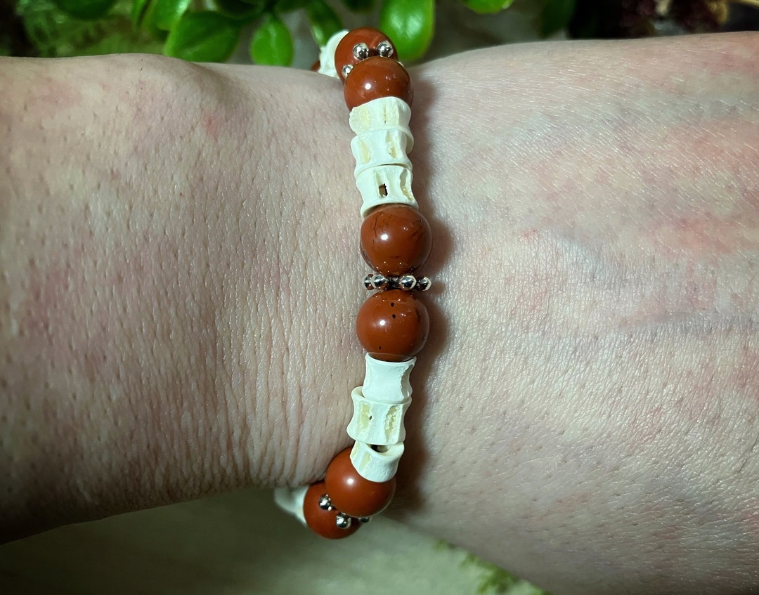 Bone Jewelry Fish Vertebrae and Red Jasper Beaded Bracelet Bone ...