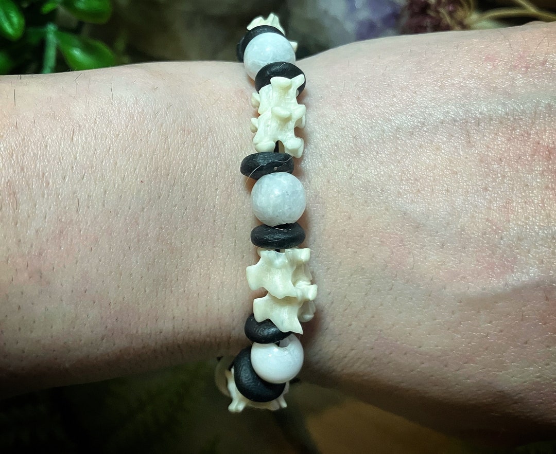Vertebrae Bracelet Snake Vertebrae and Moonstone Beaded Bracelet Bone ...