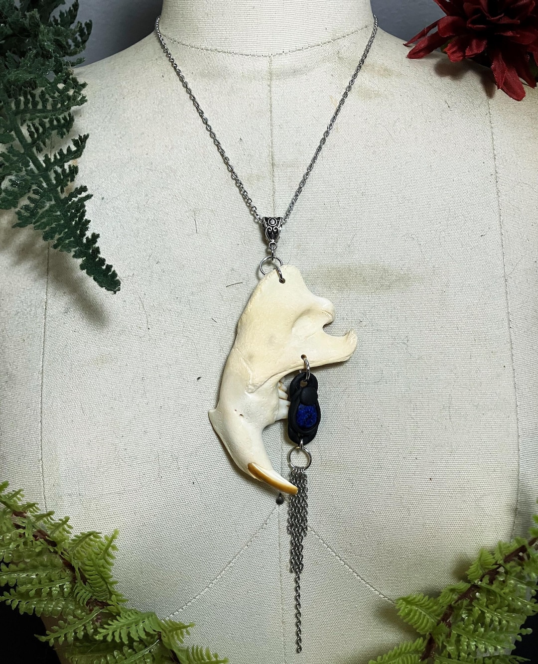 Bone Necklace | Beaver Jaw Bone and Lapis Lazuli Necklace | Witchy ...