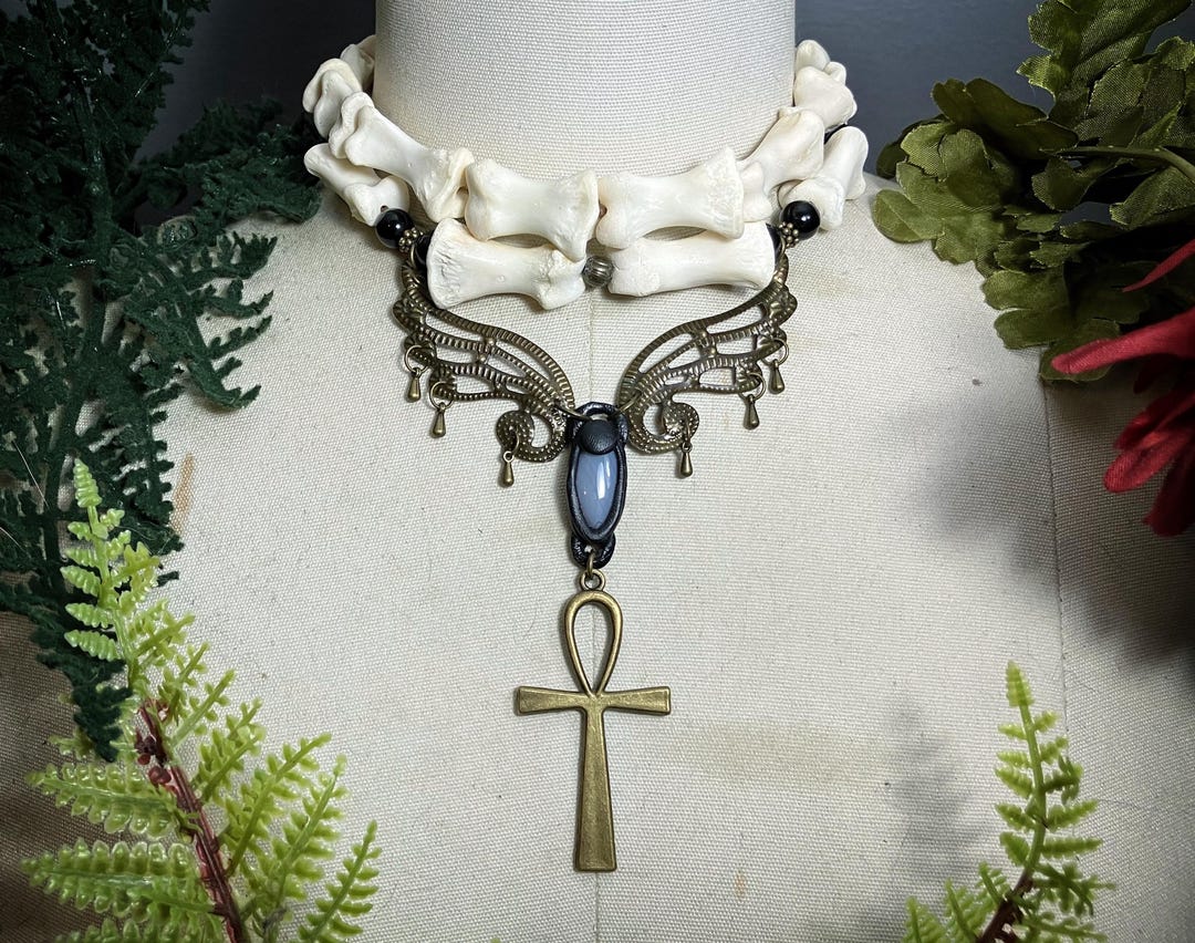 Bone Necklace | Alligator Toe Bone and Gray Agate 2 Strand Beaded ...