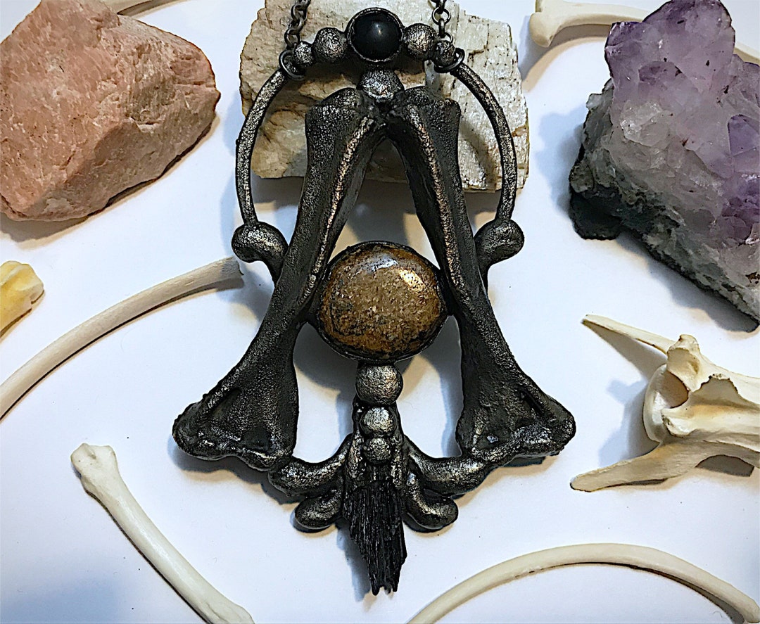 Silver Plated Copper Opossum Humerus Bone Replica, Bronzite, Obsidian ...