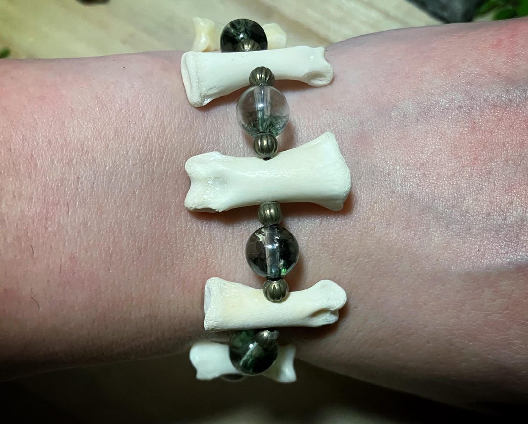Bone Bracelet Coyote/ Alligator Toe Bone and Phantom Quartz Beaded ...