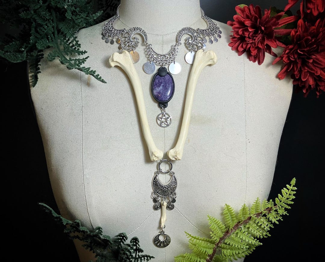 Bone Necklace | Fox Humerus Bone, Bobcat Foot Bone and Lepidolite ...