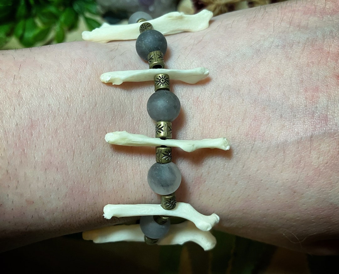 Bone Bracelet | Armadillo Rib Bone and Cloudy Quartz Beaded Bracelet ...