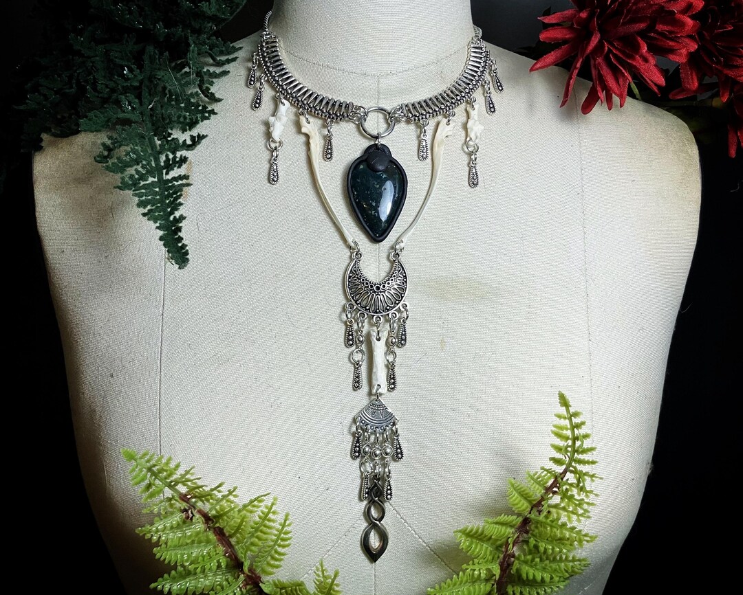 Bone Necklace Rabbit Ulna/heel Bone, Coyote Toe Bone and Bloodstone ...