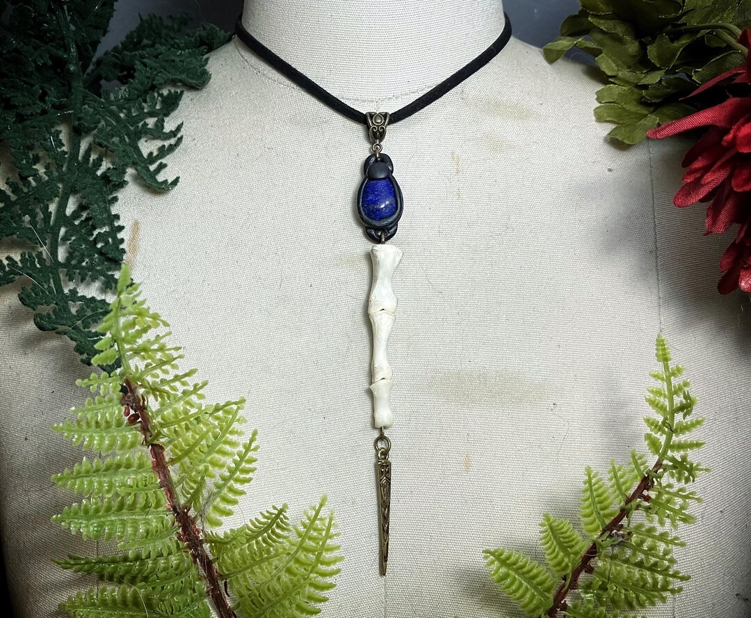Bone Necklace Alligator Toe Bone and Lapis Lazuli Choker Necklace ...