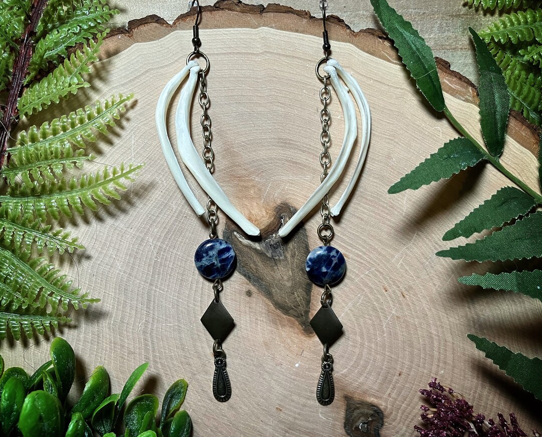 Bone Earrings Armadillo Rib Bone and Sodalite Dangle Earrings Bone ...