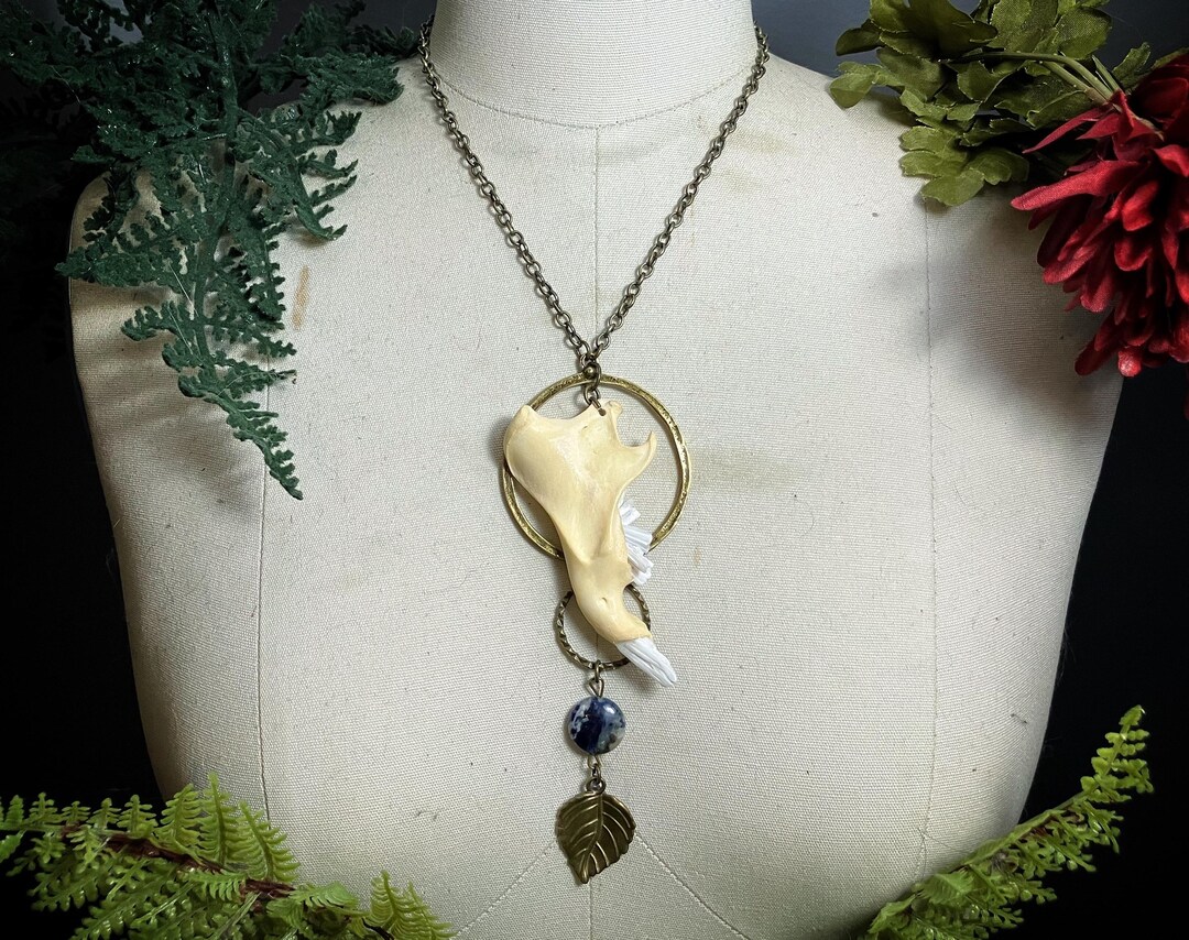 Bone Necklace | Groundhog Jaw Bone, Scolecite and Sodalite O Ring ...