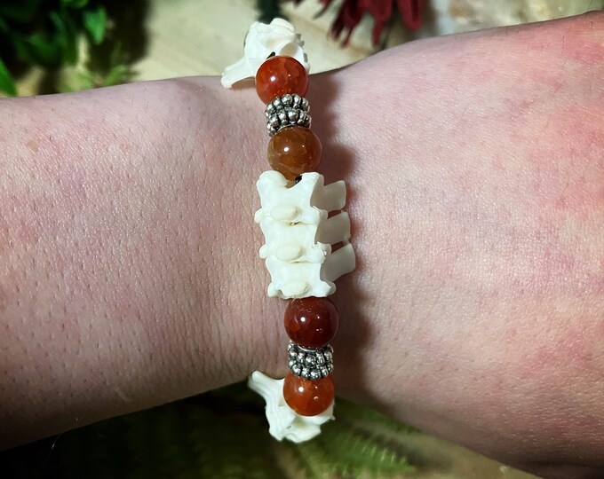 Bone Bracelet | Snake Vertebrae and Fire Agate Beaded Bracelet ...