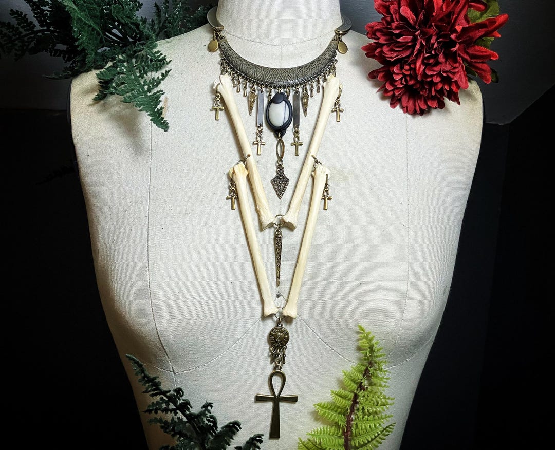 Bone Necklace | Raccoon Radius Bone and Spiderweb Jasper Necklace ...