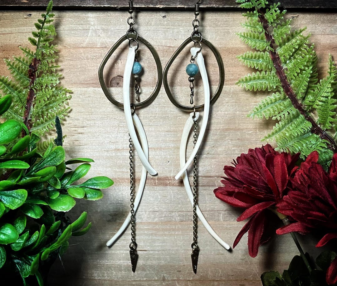 Bone Earrings | Beaver Rib Bone and Fancy Jasper Dangle Hoop Earrings ...