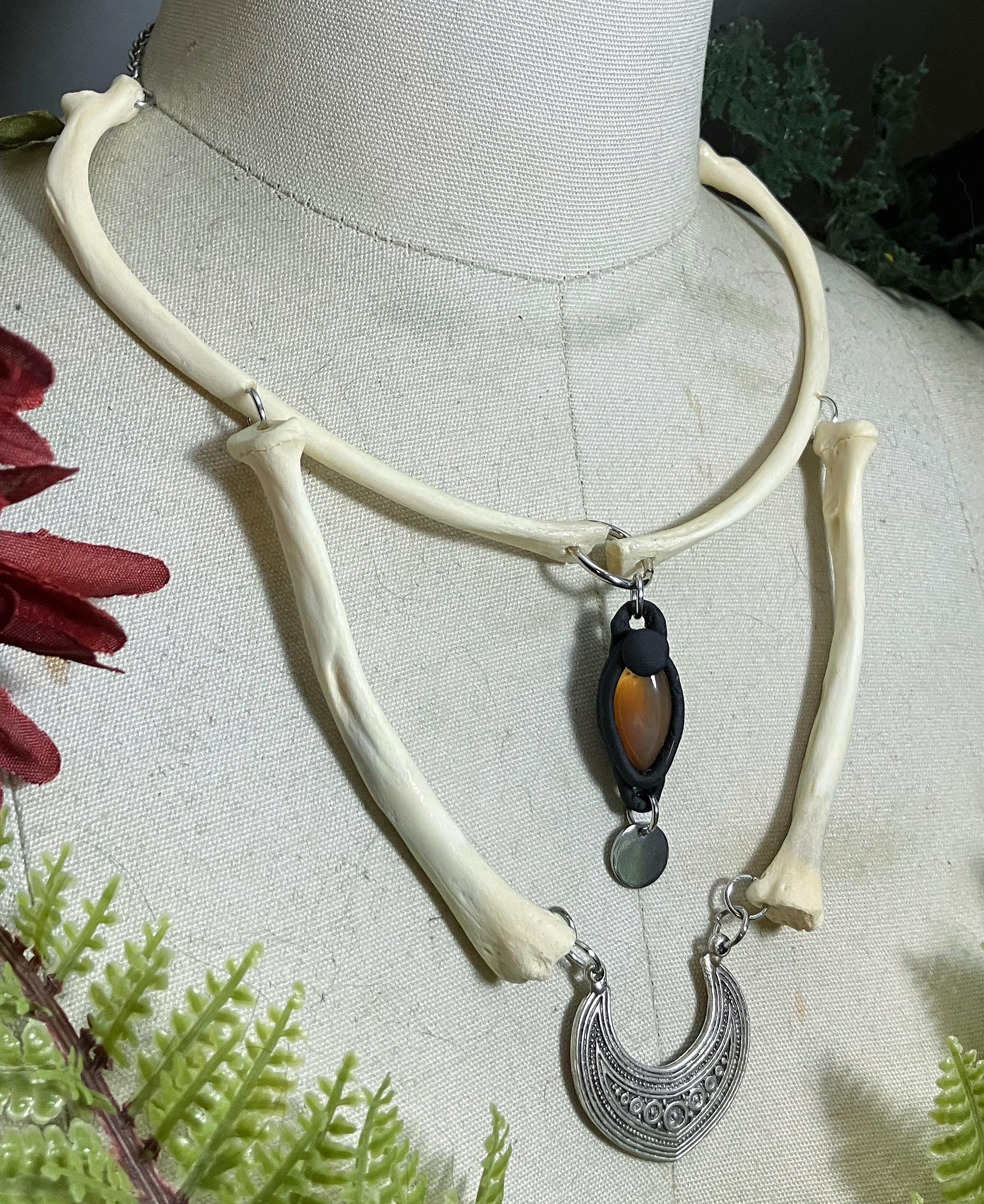 Bone Necklace | Beaver Rib/ Radius Bone and Red Agate Necklace | Witchy ...