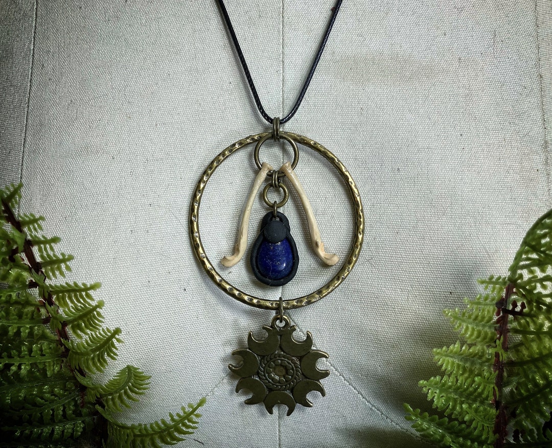 Bone Necklace Rabbit Ulna Bone and Lapis Lazuli O Ring Necklace Bone ...