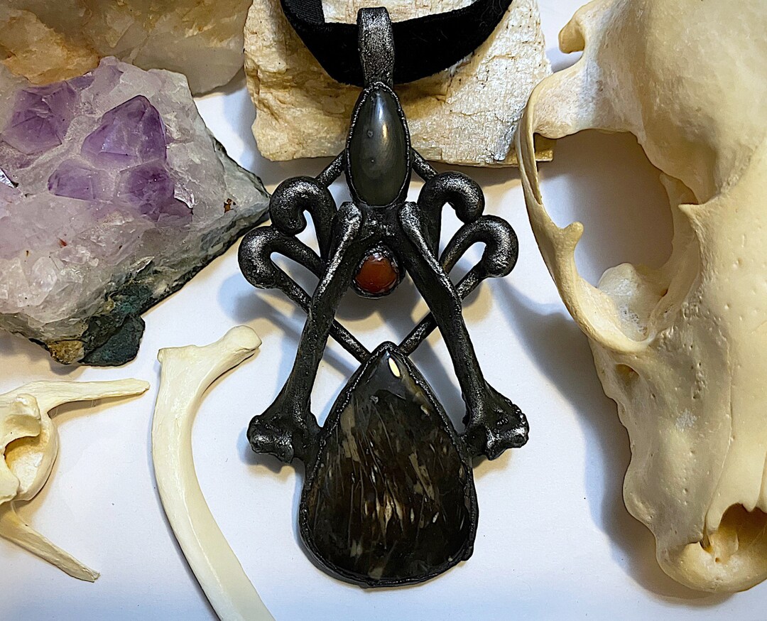 Zinc Plated Copper Squirrel Humerus Bone Replica, Bat Cave Jasper ...