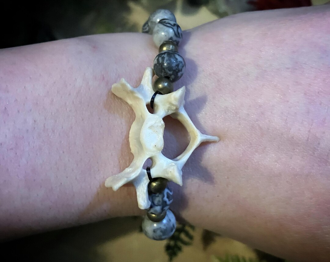 Bone Bracelet Raccoon Vertebra and Map Jasper Beaded Bracelet Witchy ...