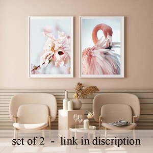 Flamingo Print Flamingo Photo Pink Bird and Flower Magnolia Poster Set ...