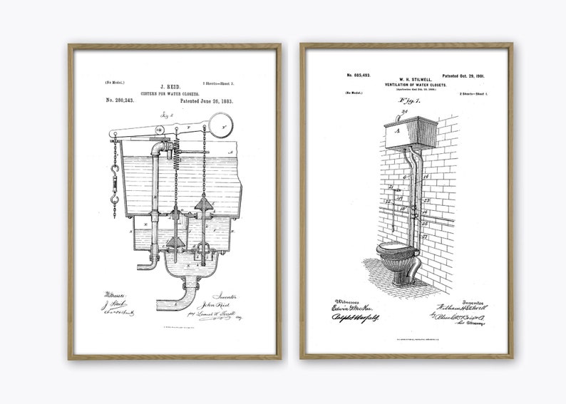 Toilet Wall Art Print Bathroom Decor Vintage Patent Poster | Etsy