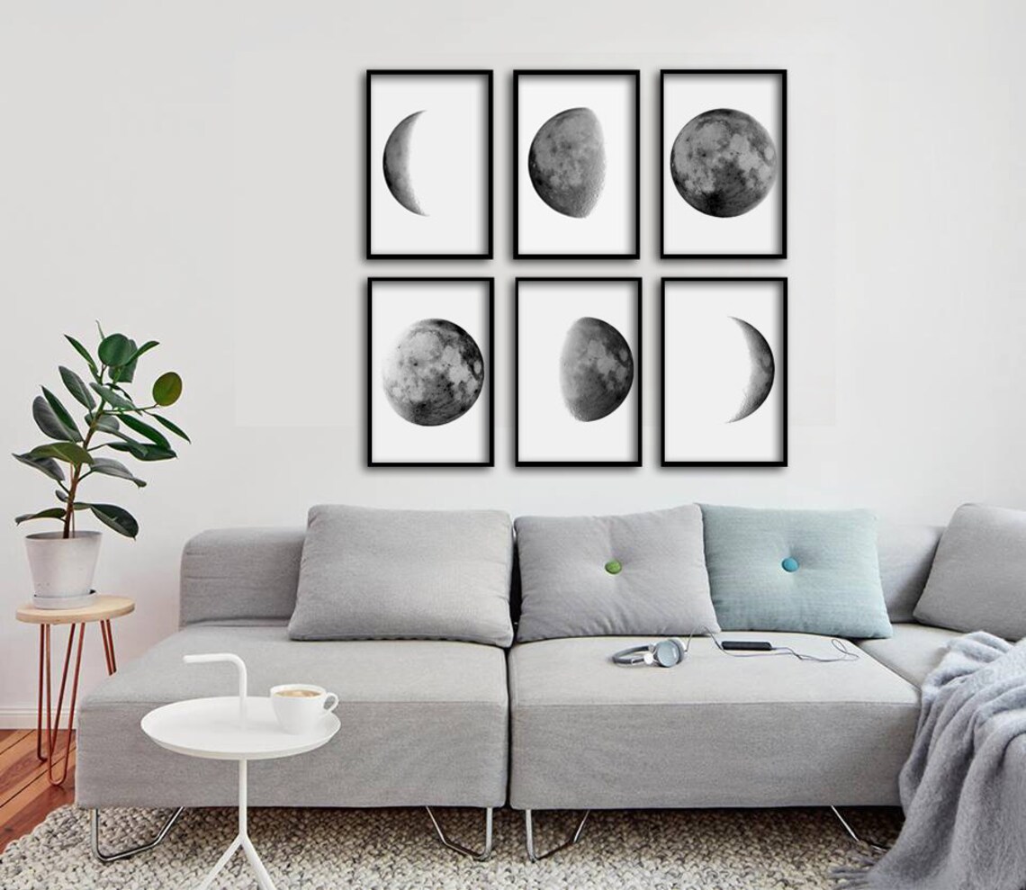Moon Print Set of 6 Large Photo Moon Phases Wall Art Print | Etsy
