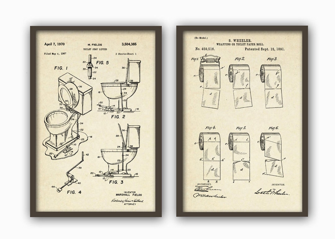 Set of 2 Toilet Wall Art Print, Bathroom Decor, Vintage Patent Poster ...