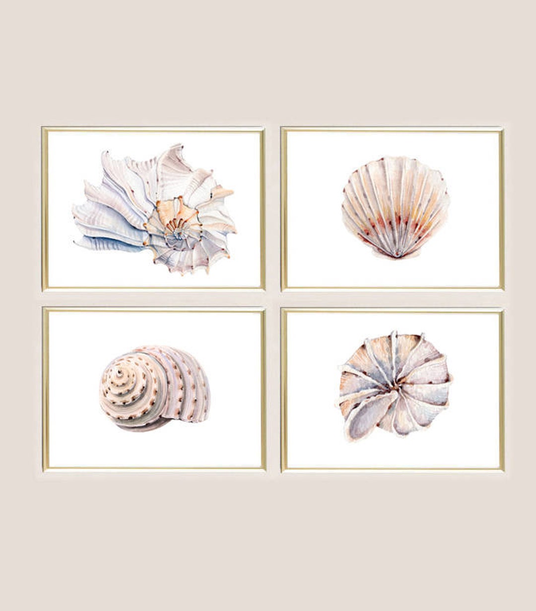 Shell Print Set of 4 Sea Ocean Print Watercolor Shell Wall Art Decor ...