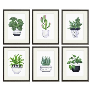 Cactus Plant Print Set of 6, Flowers Pot, Watercolour Indoor Plants ...