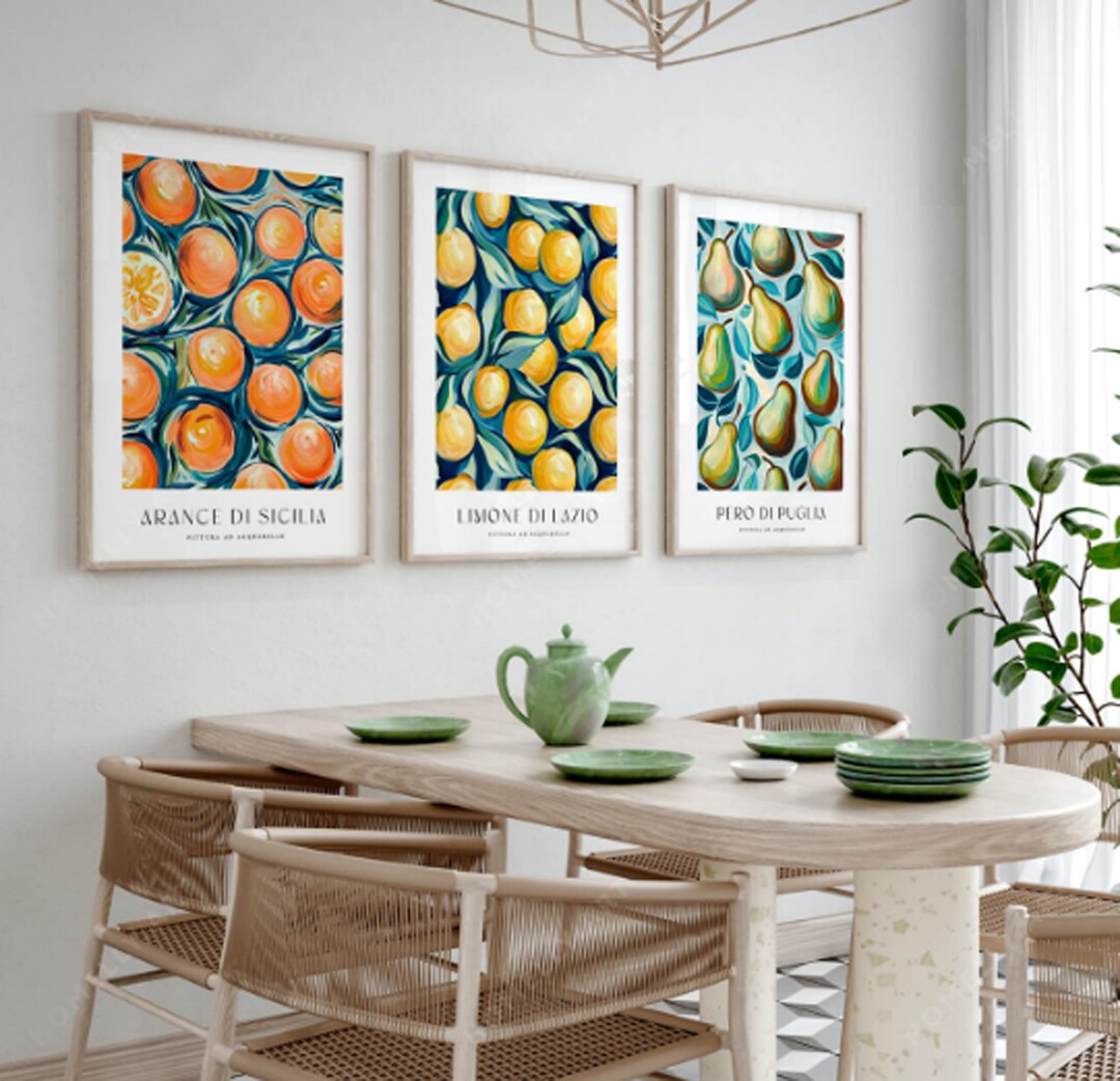 Citrus Fruit Wall Art Set of 3 Posters, Orange Lemon and Pear Fruit ...