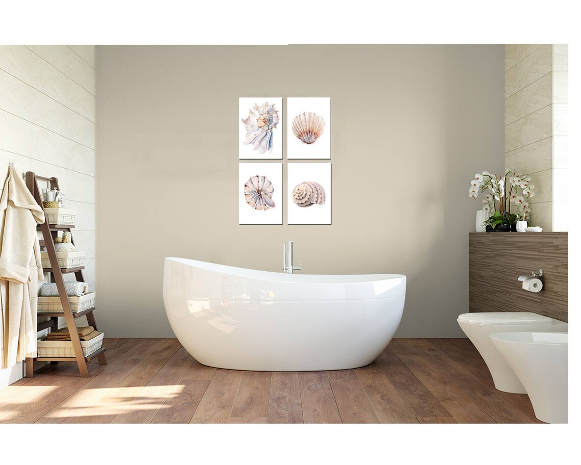 Shell Print Set of 4 Sea Ocean Print Watercolor Shell Wall Art Decor ...