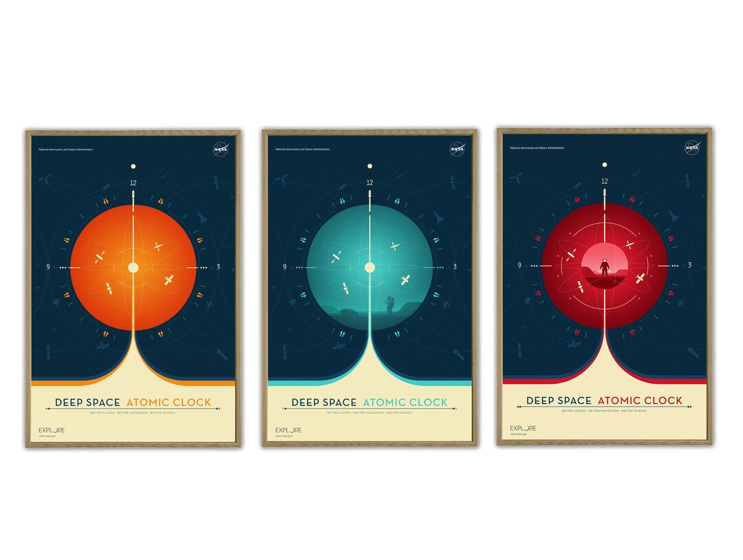 NASA Print, Deep Space Atomic Clock Poster Wall Art Decor Orange Blue ...