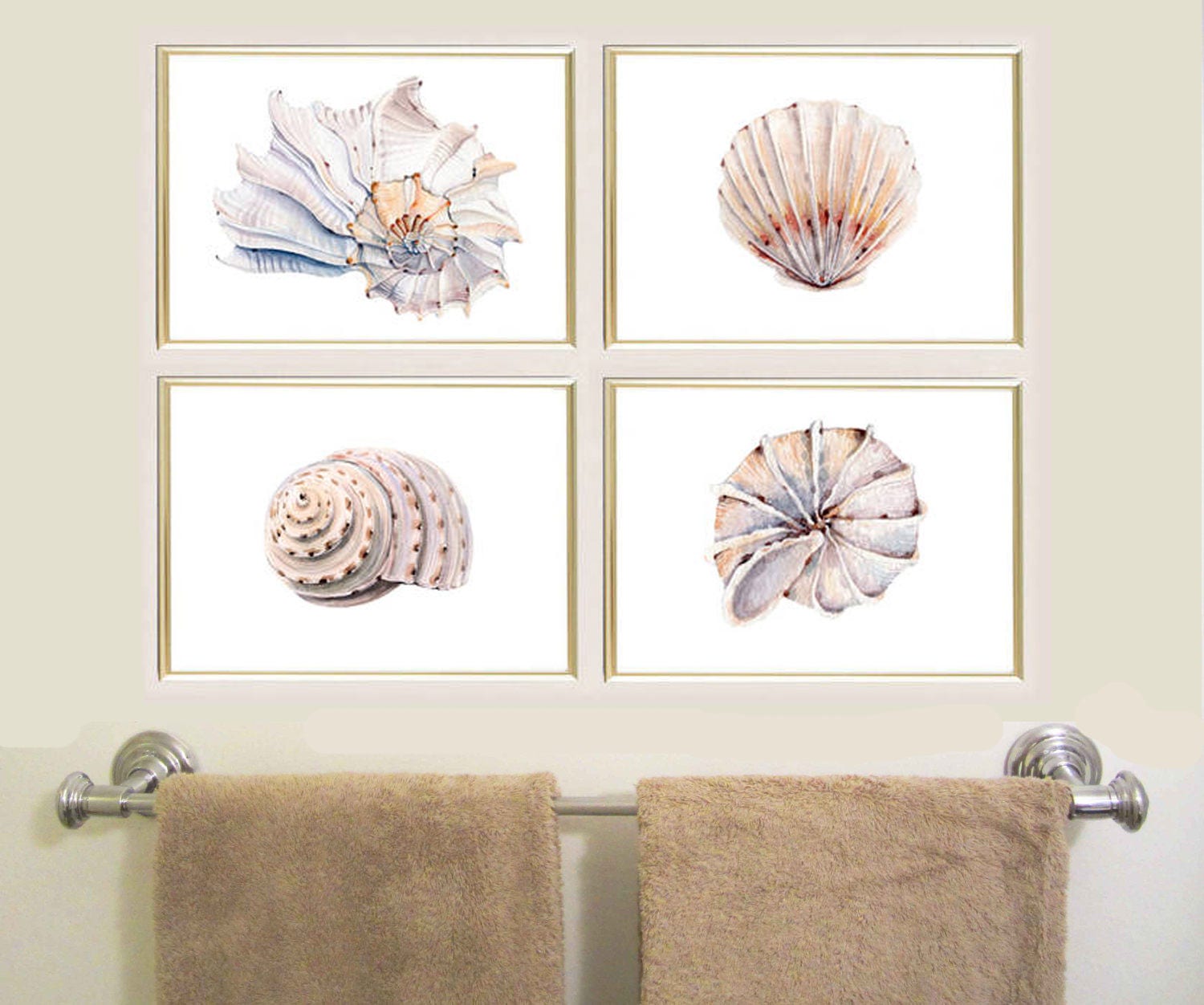 Shell Print Set of 4 Sea Ocean Print Watercolor Shell Wall Art Decor ...