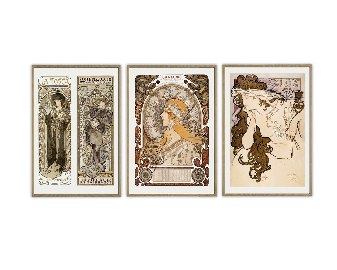 Alphonse Mucha Prints Set of 3, Art Nouveau Posters, Gallery Wall Set ...