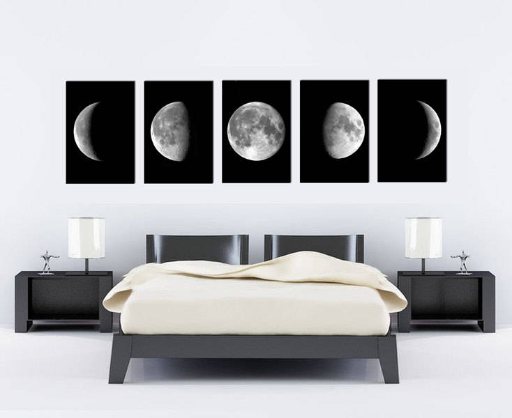 Moon Phases Print Bedroom Wall Art Living Room Decor Black and | Etsy