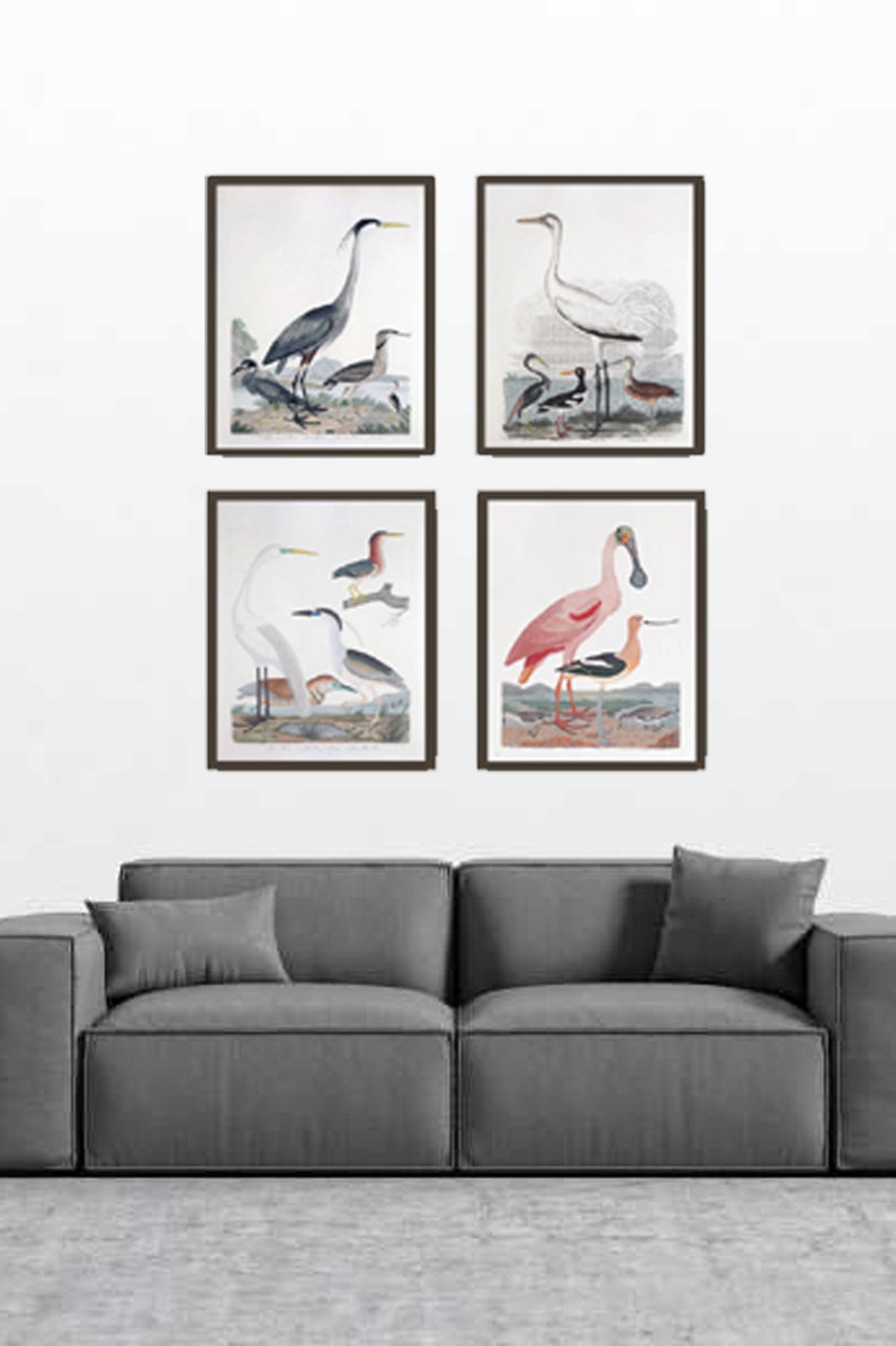 Birds in Lake Landscape Art Print, Waterbird Illustration Wall Art ...