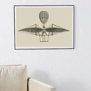 Early Flying Machine Print, History of Aviation, Wall Art Decor ...