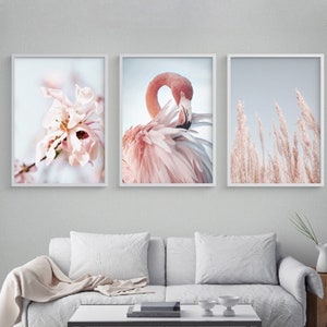 Flamingo Print Flamingo Photo Pink Bird and Flower Magnolia Poster Set ...
